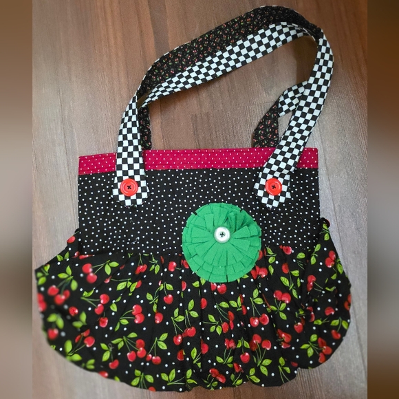 Handmade | Bags | Cherry Patterned Handmade Tote Bag With Green Accent ...